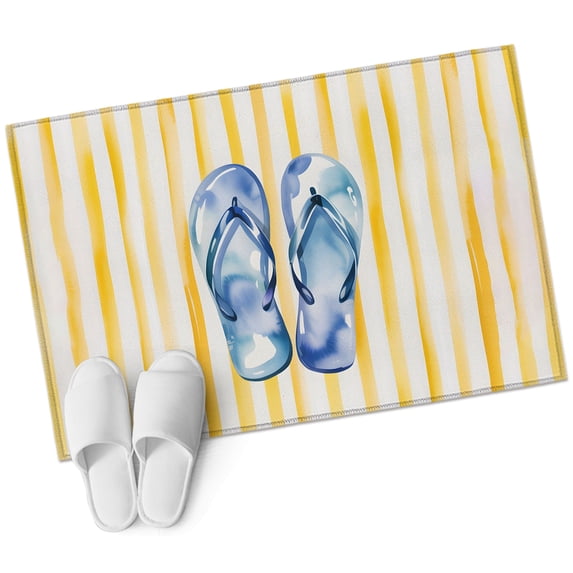 Blue Flip-flops Yellow Striped Bathroom Rug Washable 2x3 Entryway Rug ...