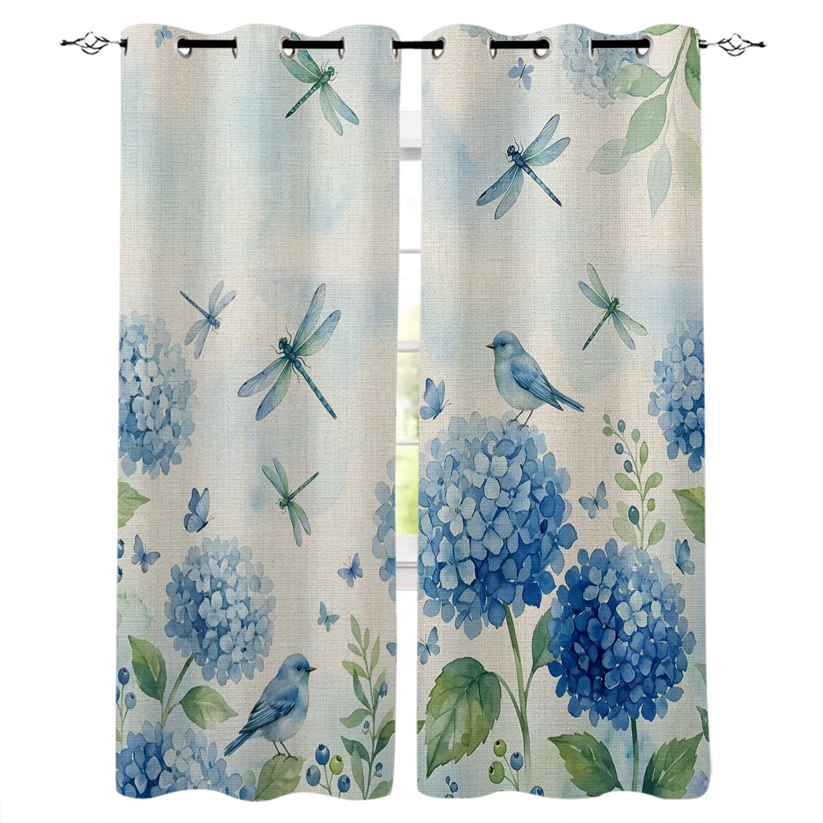 Blue Flora Blackout Curtains for Bedroom/Living Room, Thermal Insulated ...