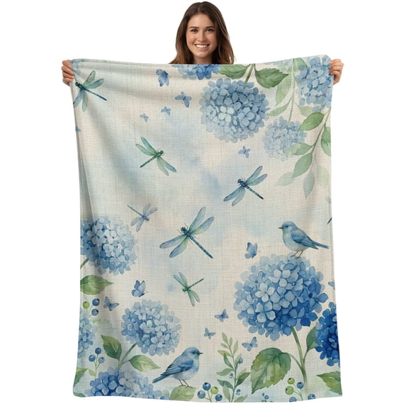 Blue Flora Blanket Soft Cozy Warm Throw Blanket for Couch, Plush Fuzzy ...