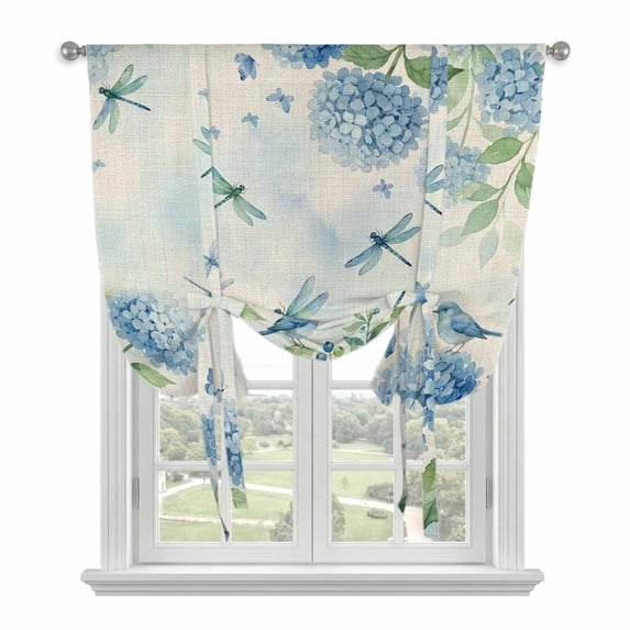 Blue Flora Tie Up Curtains for Window, Insulated Balloon Shade ...