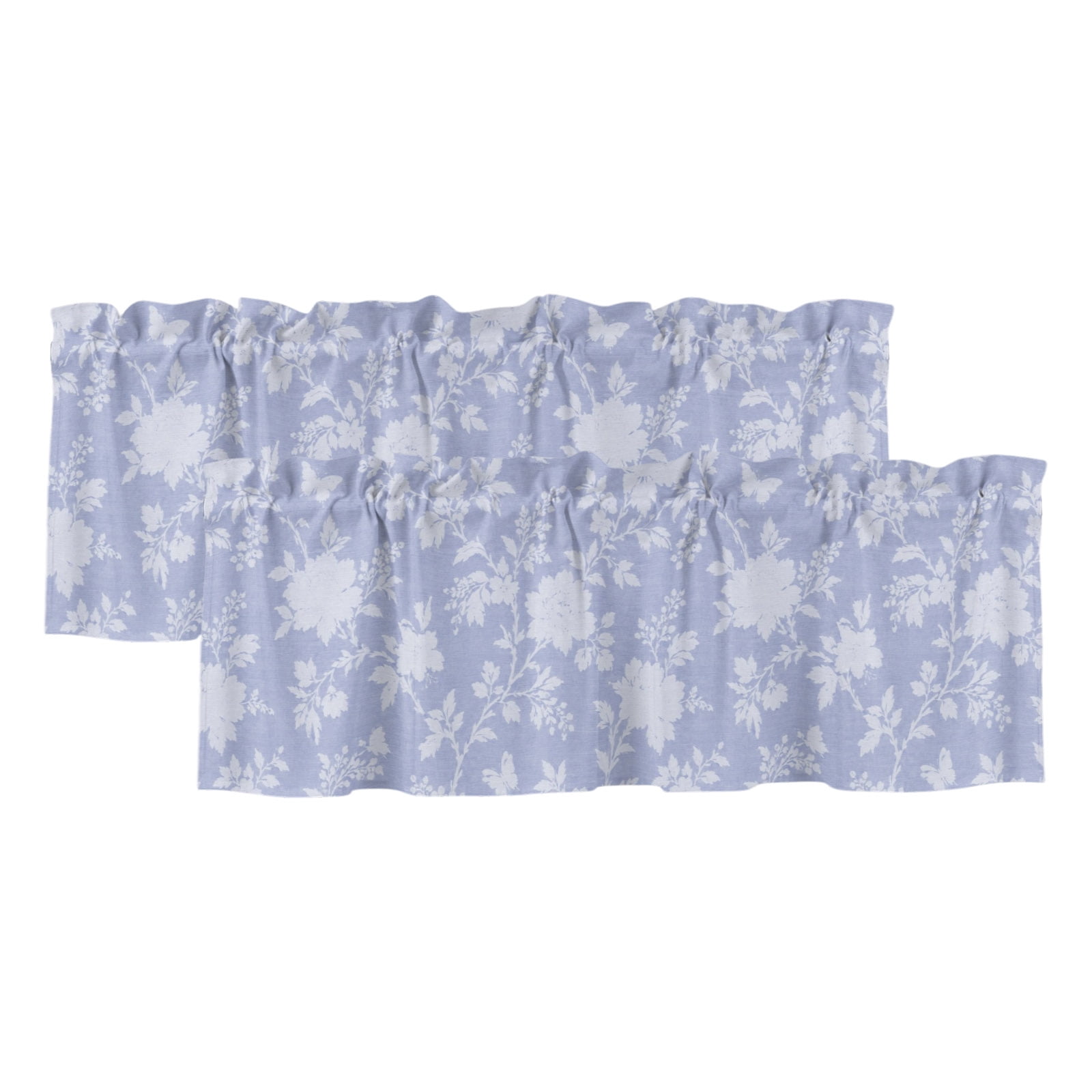 Blue Floral 2 Panels Kitchen Valance, Country Vintage Pastoral ...