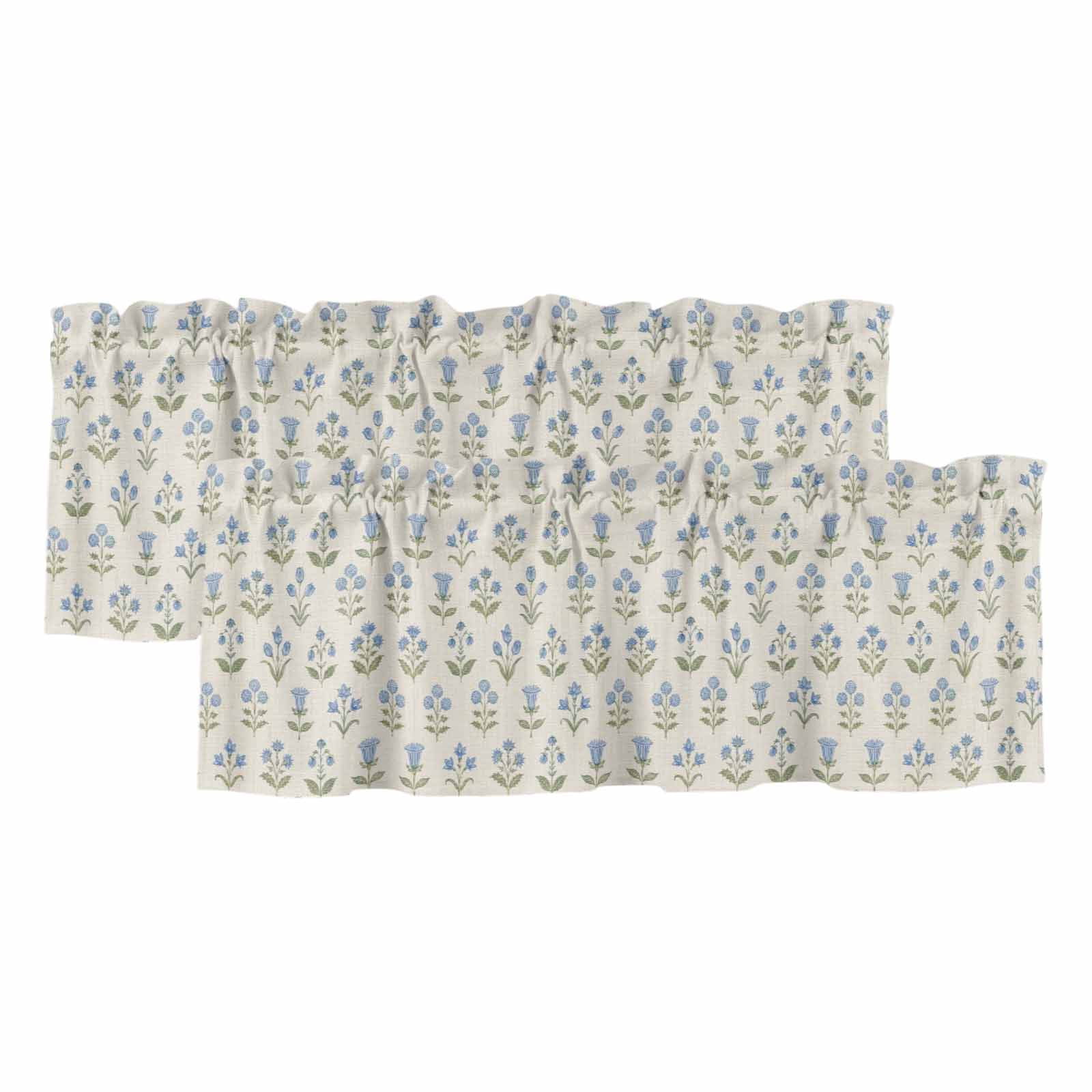 Blue Floral 2 Panels Kitchen Valance, Vintage Country Pastoral Classic ...