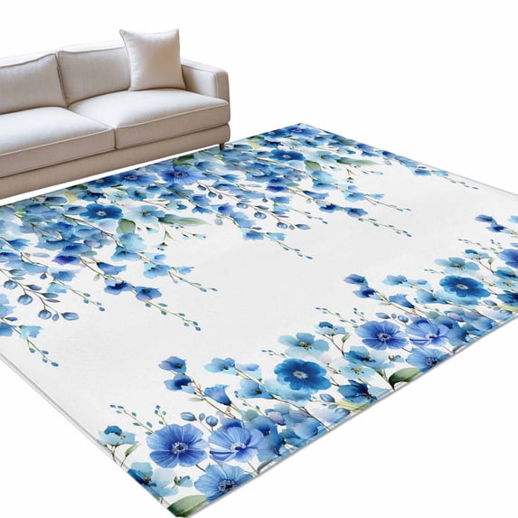 Blue Floral 5x7ft Non Slip Area Rug Watercolor Spring Gradient Falling ...