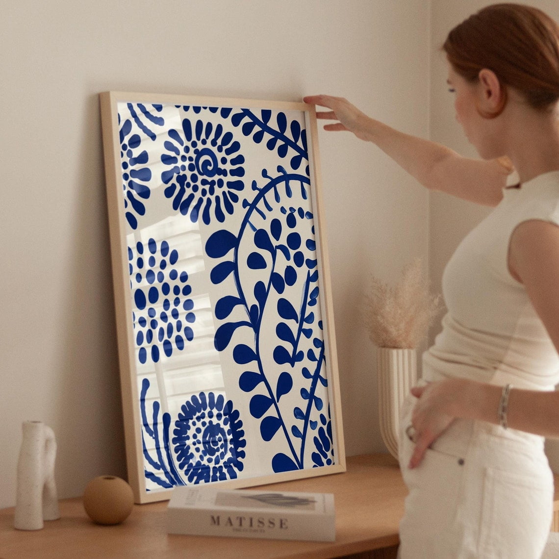 Blue Floral Abstract Print Contemporary Minimalist Modern Botanical ...