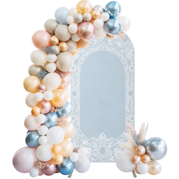 Blue Floral Arch Backdrop Cover 4 FT, Scrollwork Rustic Mediterranean ...