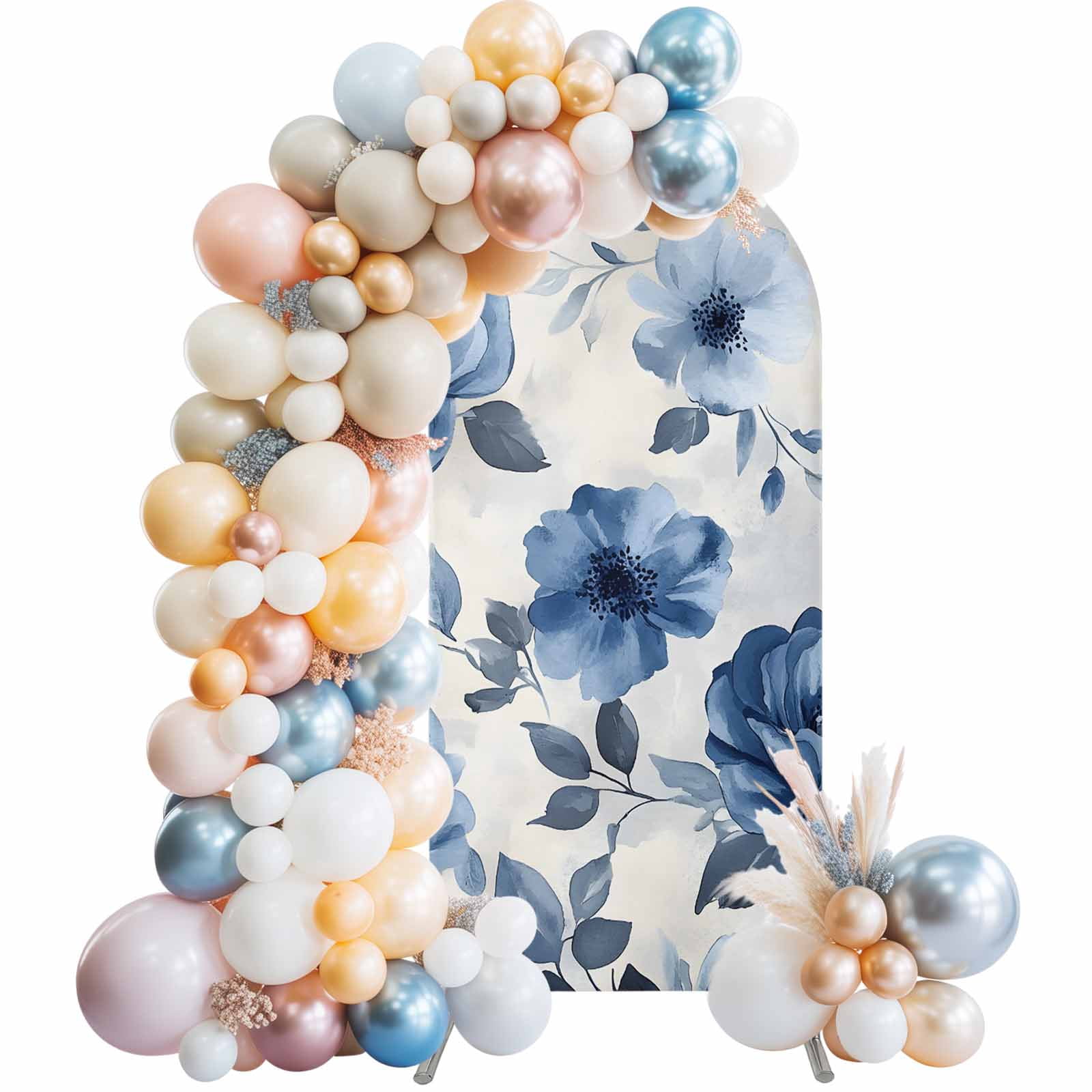 Blue Floral Arch Backdrop Cover 5x2.1 Ft, Spandex Wedding Arch Stand ...