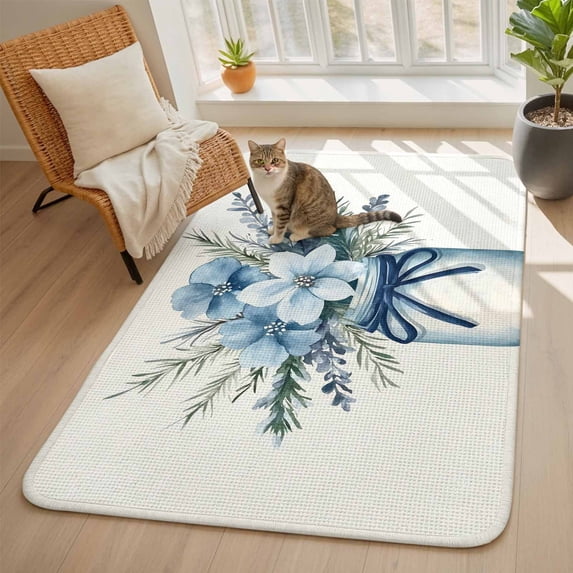 Blue Floral Area Rugs for Living Room 5x7, Pastoral Eucalyptus Leaf ...