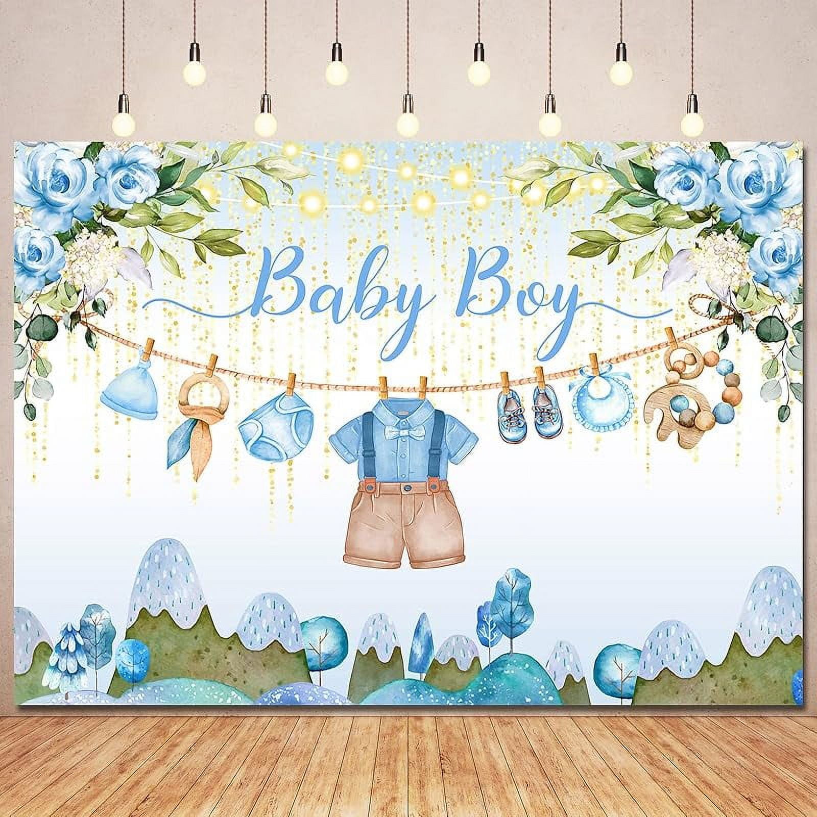 Blue Floral Baby Shower Backdrop Boy Baby Shower Decorations,Oh Baby ...