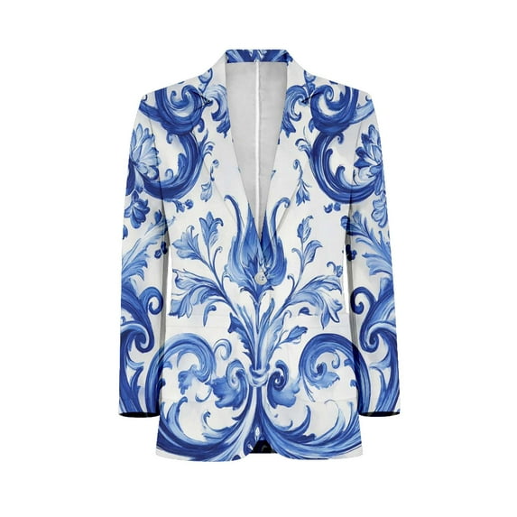 Blue Floral Baroque Pattern Mens Suits Shawl Collar Slim Fit Suit Mens ...