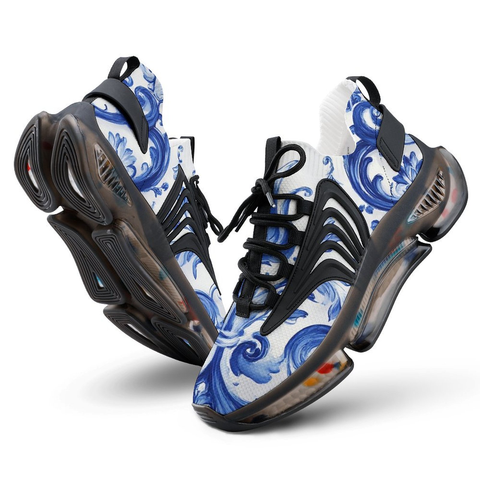 Blue Floral Baroque Pattern Walking Shoes for Men Woman Lightweight ...