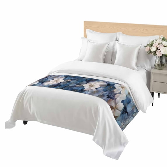 Blue Floral Bed Runner King Size Summer Spring White Blue Floral Soft ...