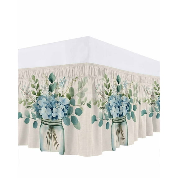 Blue Floral Bed Skirt King Size 18 Inch Drop, Pastoral Eucalyptus Leaf ...