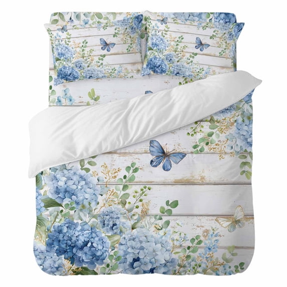 Blue Floral Bedding Duvet Cover Set Queen Size 4 Pieces, Summer Country ...