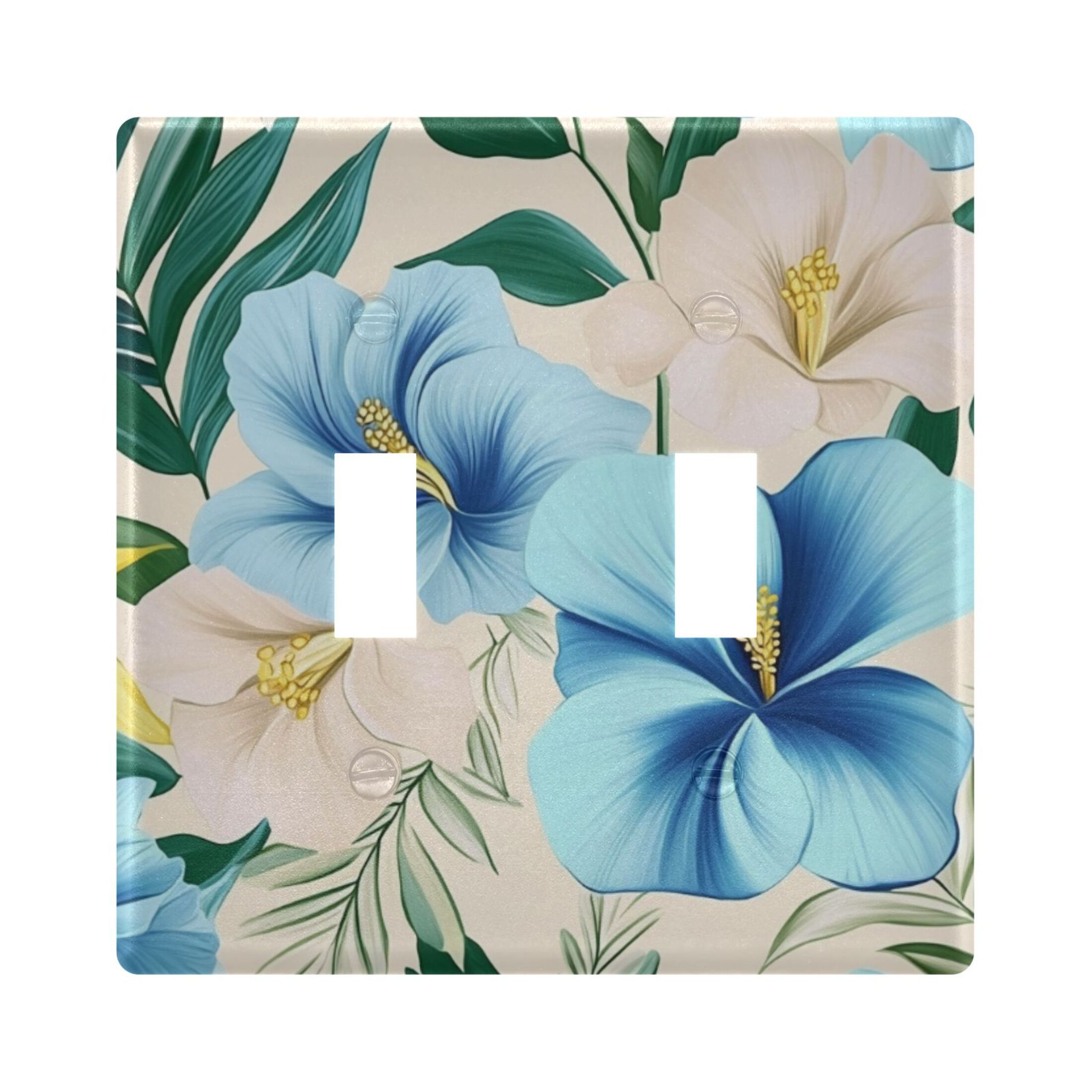 Blue Floral Beige Background Light Switch Cover Decorative 2 Gang Wall ...