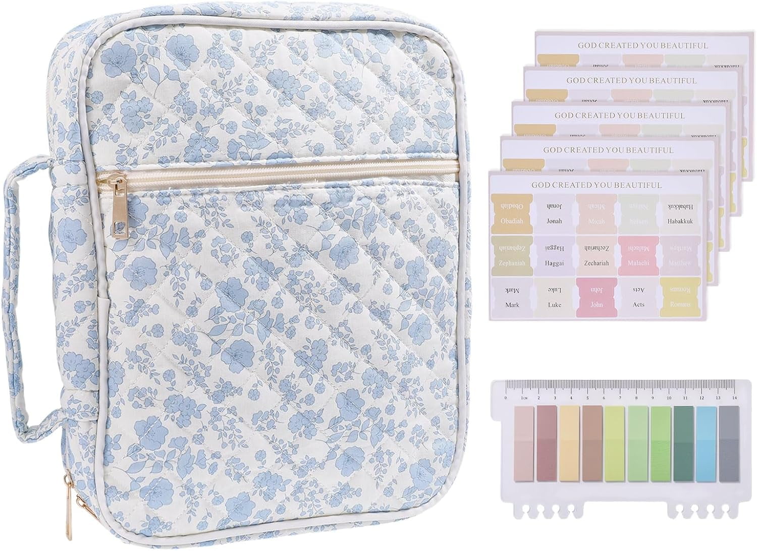 Blue Floral Bible Cover Case for Women Bible Tote Bags Organizer ...