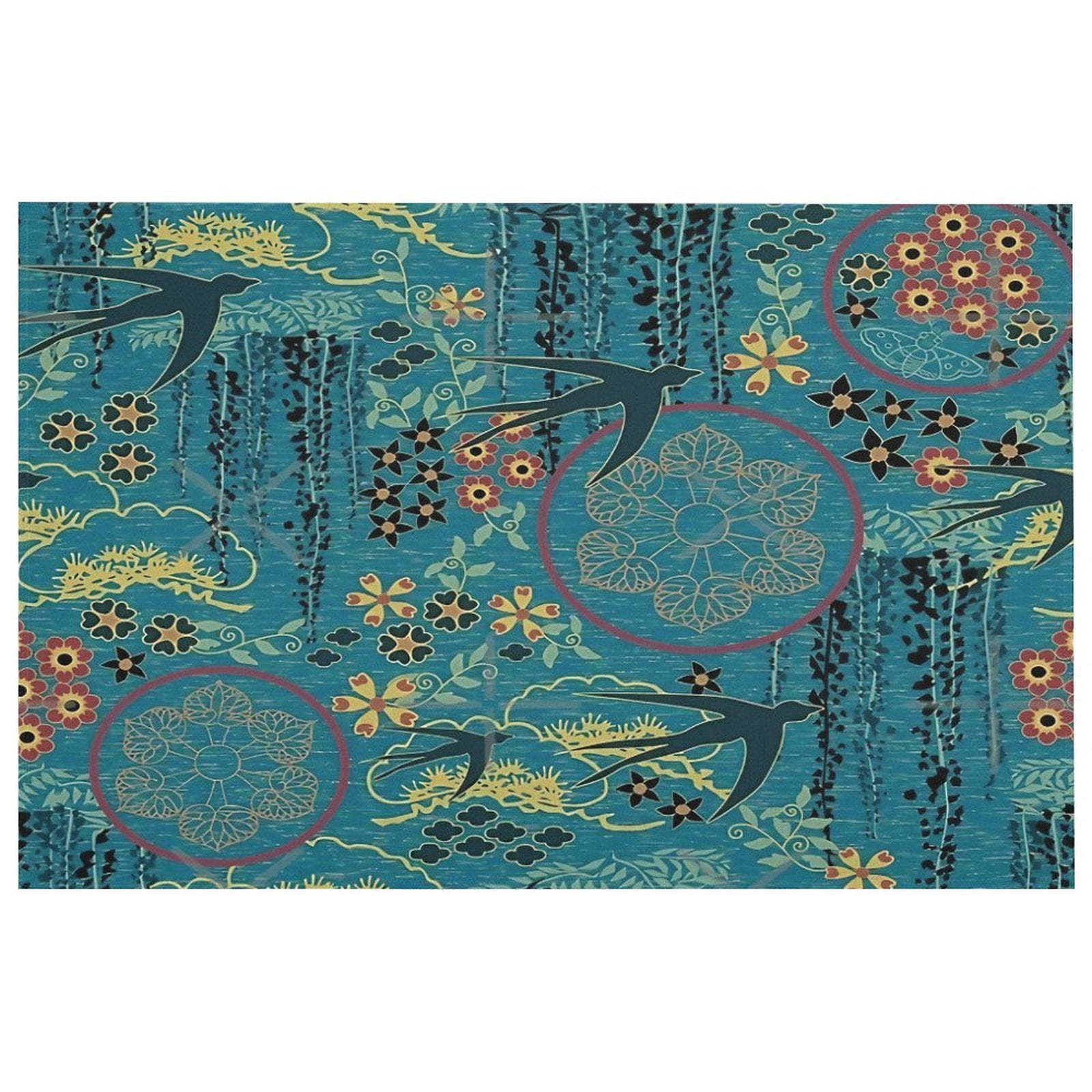 Blue Floral Bird Adult Home Decor Bedroom Living Room Crystal Velvet ...