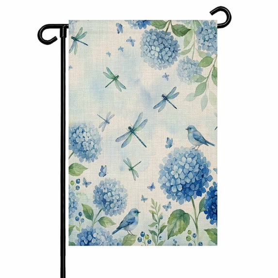 Blue Floral Bird Garden Flag 12x18 Inch Summer Blue Flower Dragonfly ...