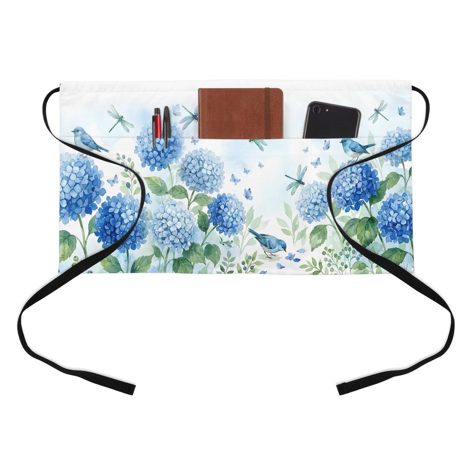 Blue Floral Bird Half Waist Apron Summer Blue Flower Dragonfly Bird ...