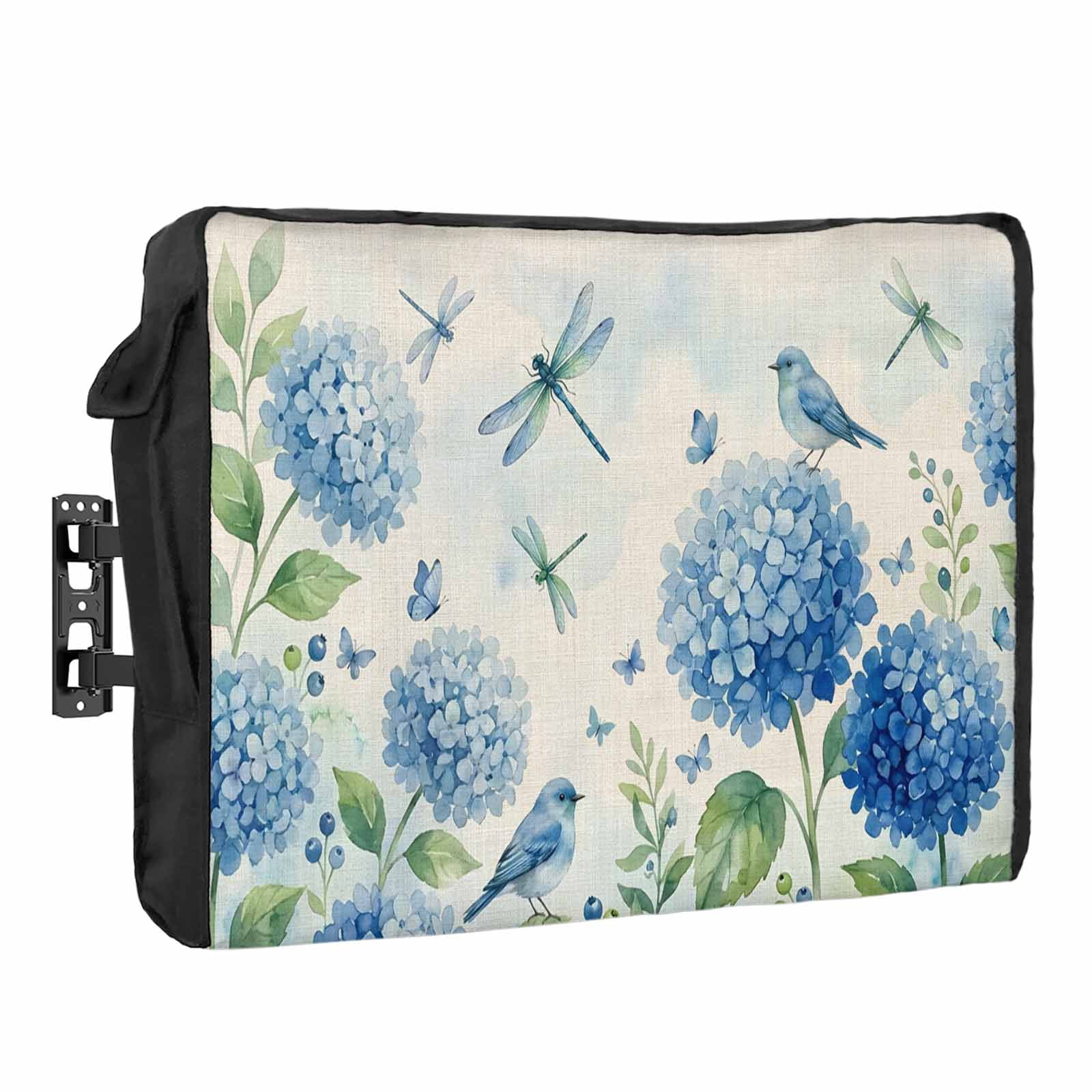 Blue Floral Bird Outdoor TV Cover Summer Blue Flower Dragonfly Bird ...