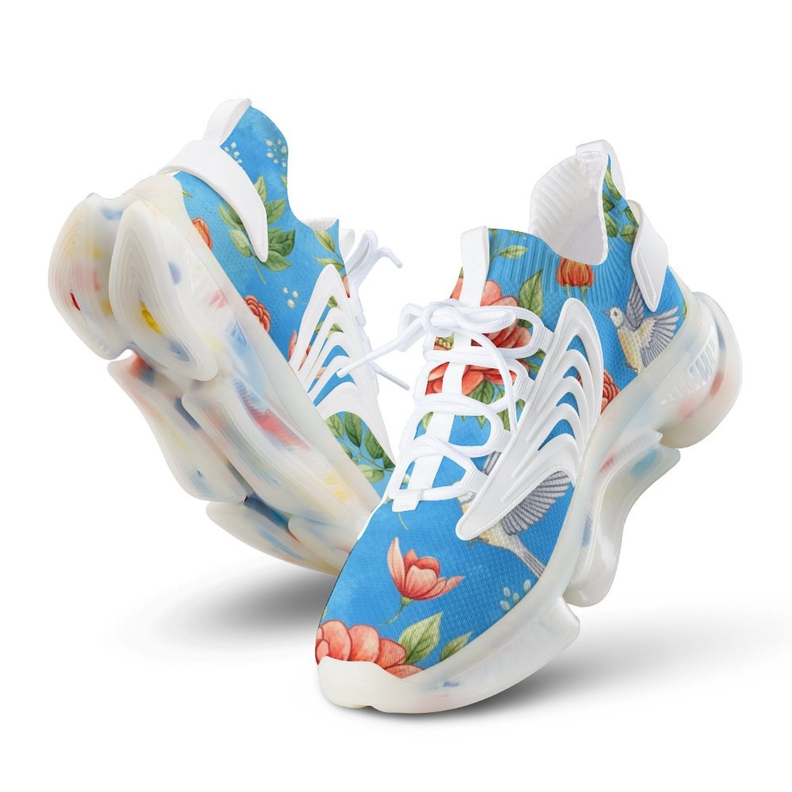 Blue Floral Bird Pattern Walking Shoes for Men Woman Lightweight Tennis ...