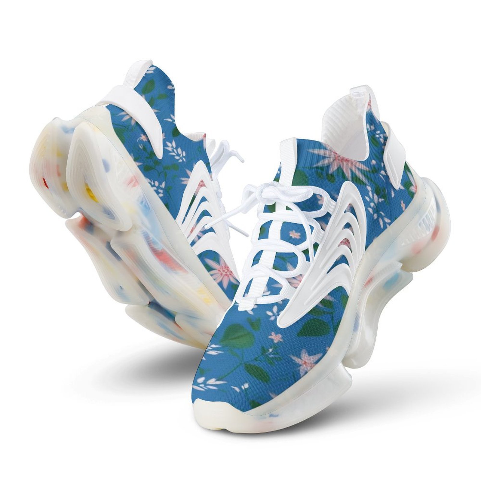 Blue Floral Bird Print Walking Shoes for Men Woman Lightweight Tennis ...
