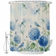 Blue Floral Bird Shower Curtain for Bathroom, Summer Blue Flower ...