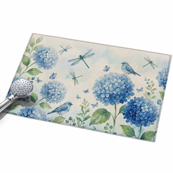Blue Floral Bird Washable Area Rug 2 x 3 ft Summer Blue Flower ...