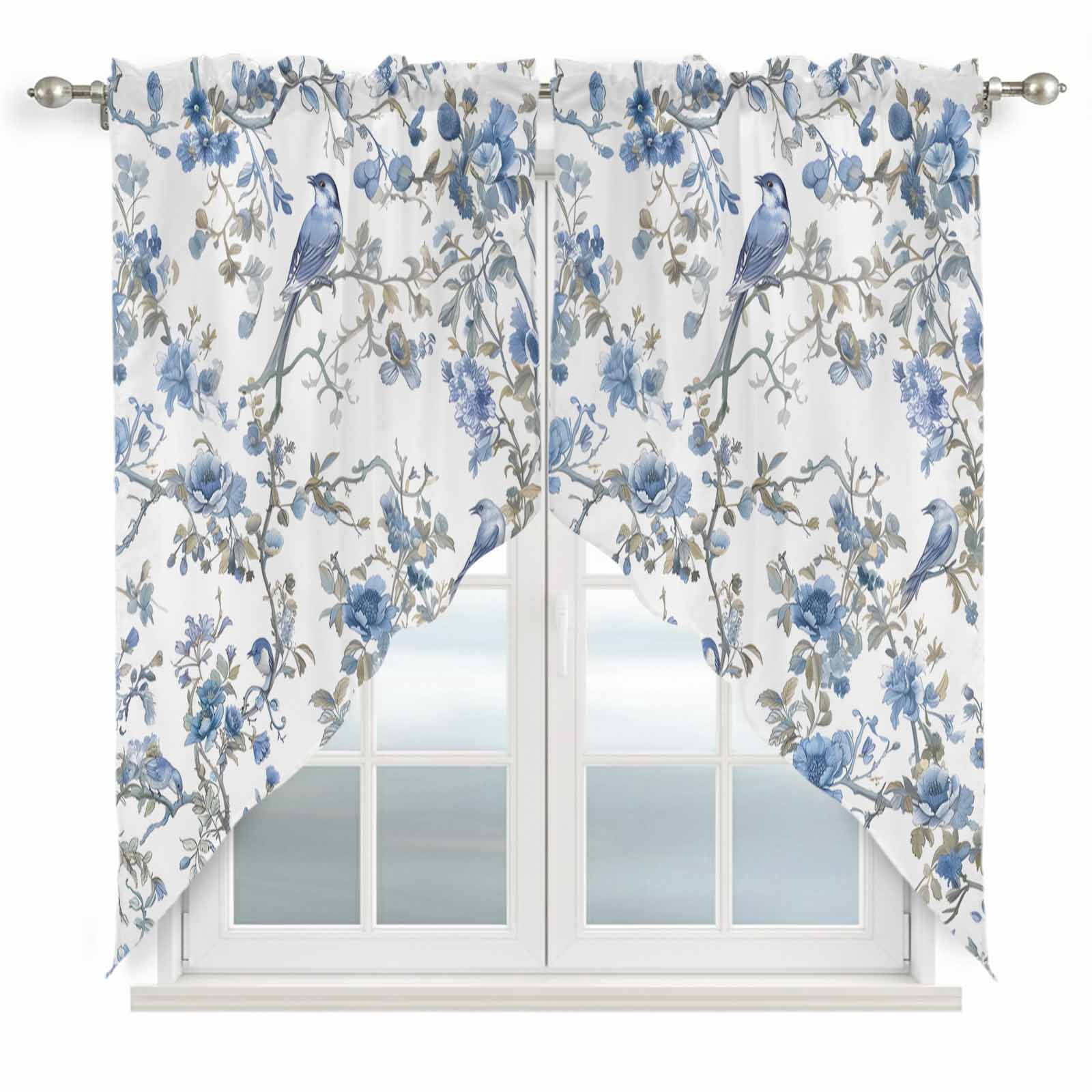 Blue Floral Birds Swag Curtains Farmhouse Flowers Pastoral Swag ...