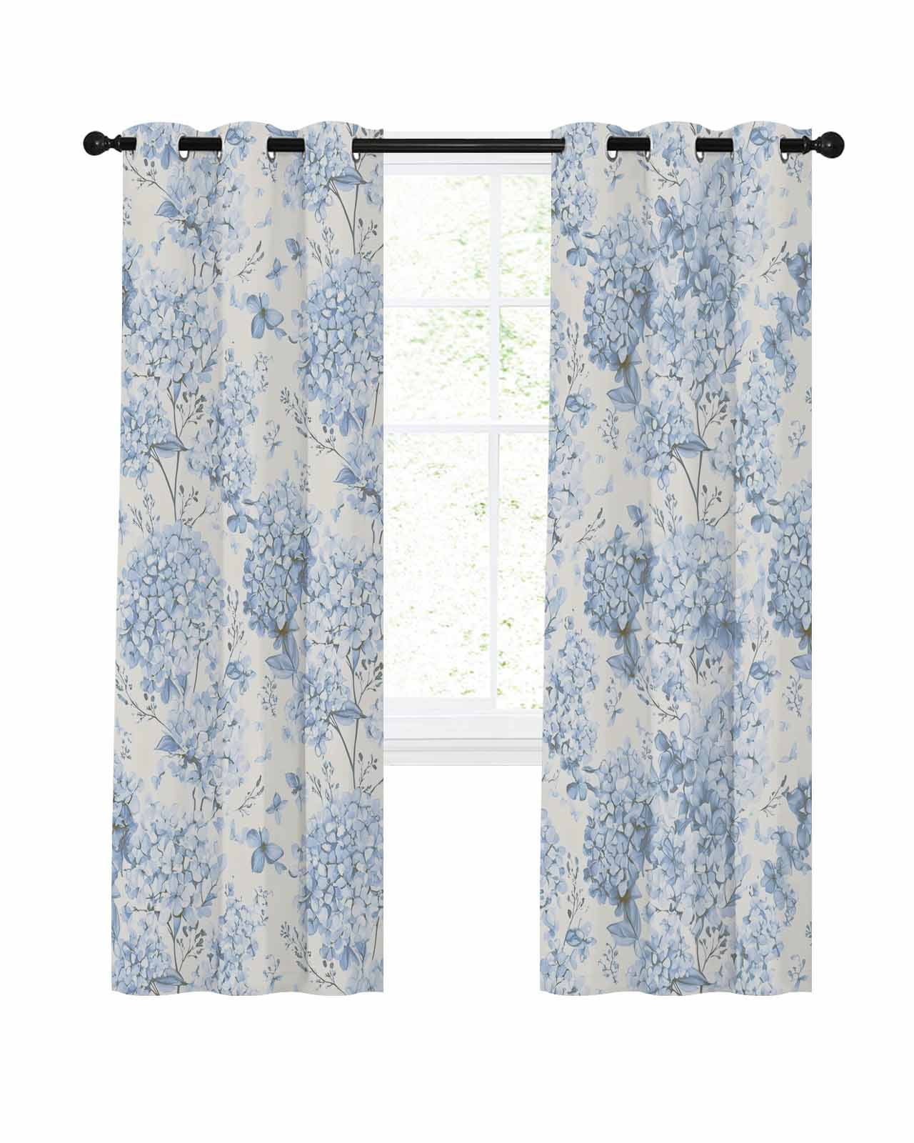 Blue Floral Blackout Curtains 39 Inches Long for Bedroom, Garden Petals ...
