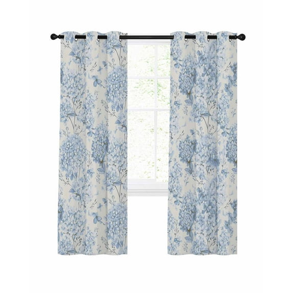 Blue Floral Blackout Curtains 39 Inches Long for Bedroom, Garden Petals ...