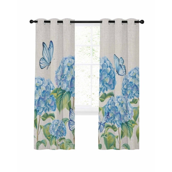 Blue Floral Blackout Curtains 63 Inches Long for Bedroom, Summer ...