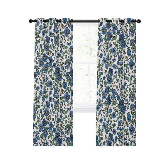 Blue Floral Blackout Curtains for Bedroom Living Room, Botanical ...