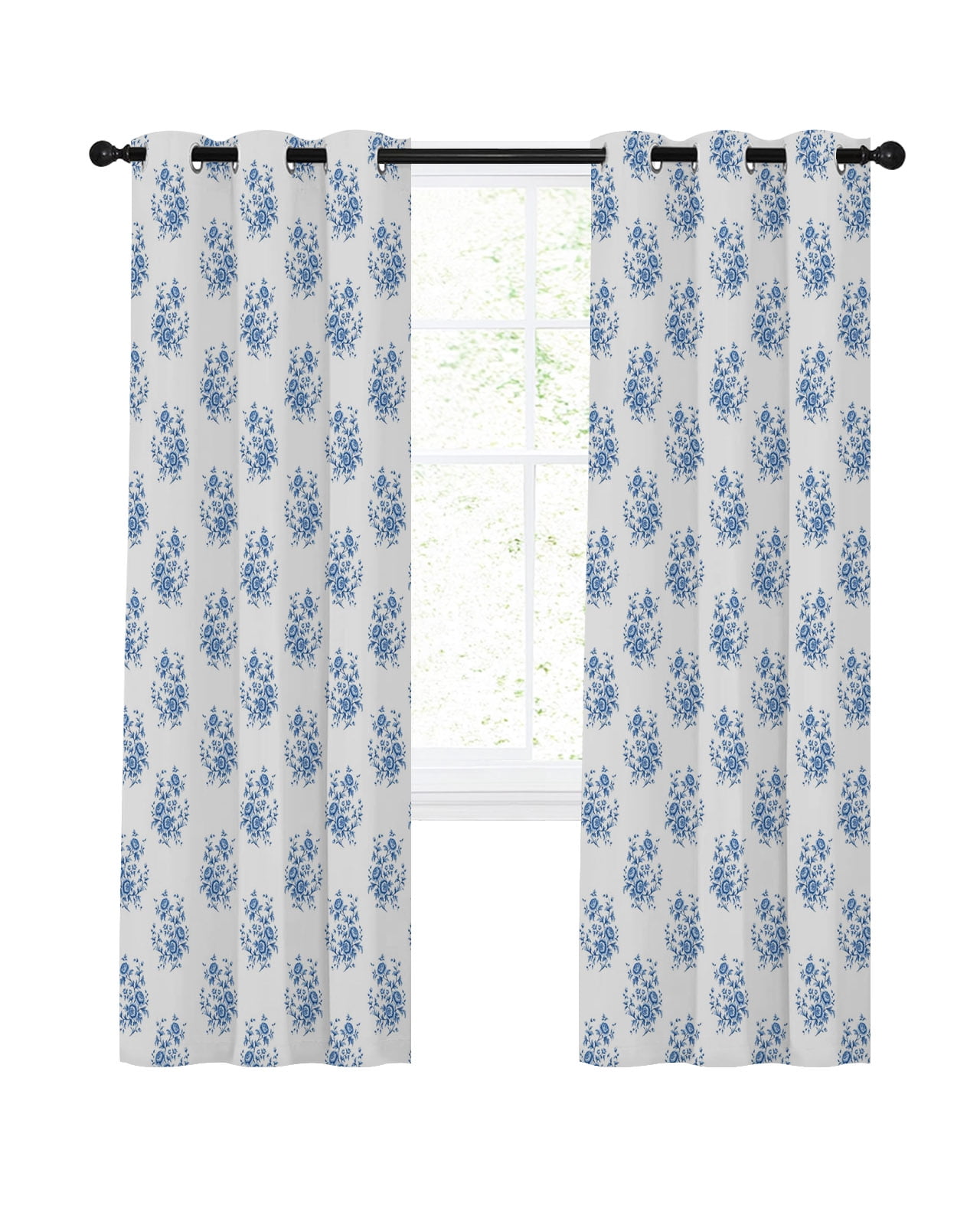 Blue Floral Blackout Curtains for Bedroom Living Room, Country Bright ...