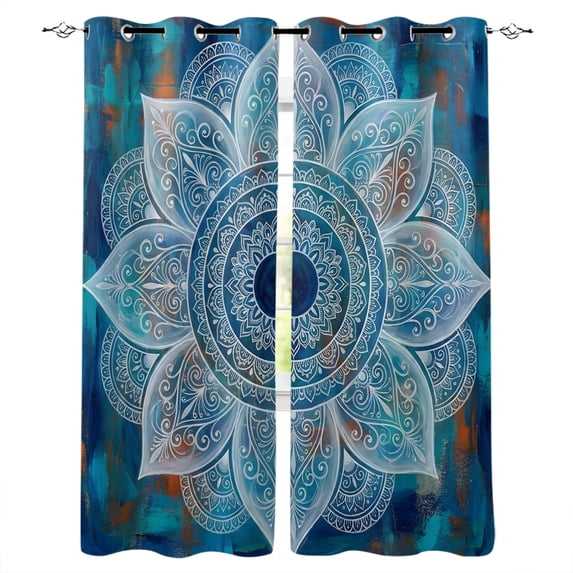 Blue Floral Blackout Curtains for Bedroom/Living Room, Thermal ...