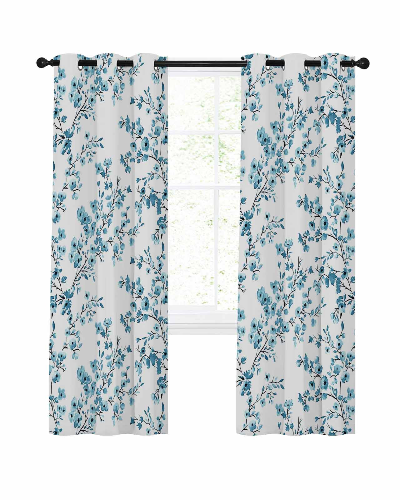 Blue Floral Blackout Curtains for Bedroom Living Room, Watercolor ...