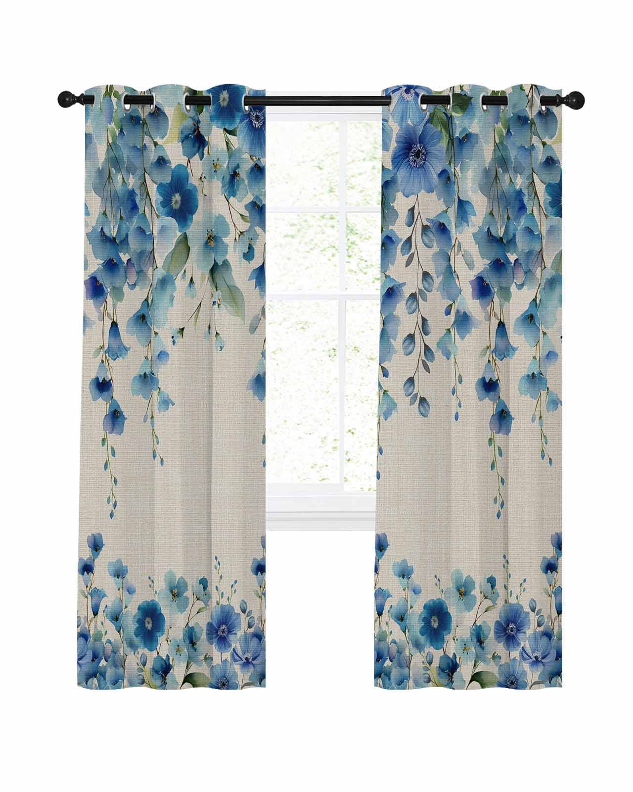 Blue Floral Blackout Curtains for Bedroom Living Room, Watercolor ...