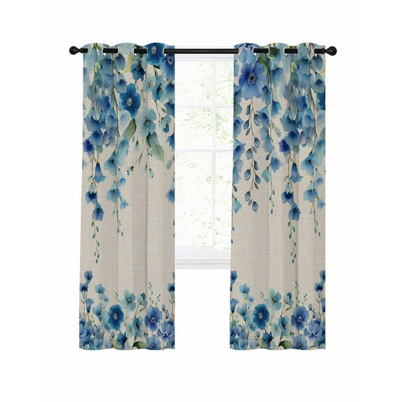 Blue Floral Blackout Curtains for Bedroom Living Room, Watercolor ...
