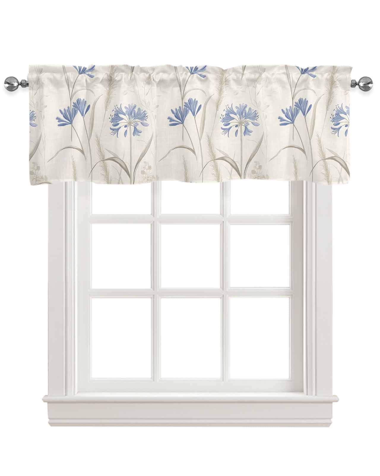 Blue Floral Botanical Kitchen Valances for Windows Farmhouse Linen ...