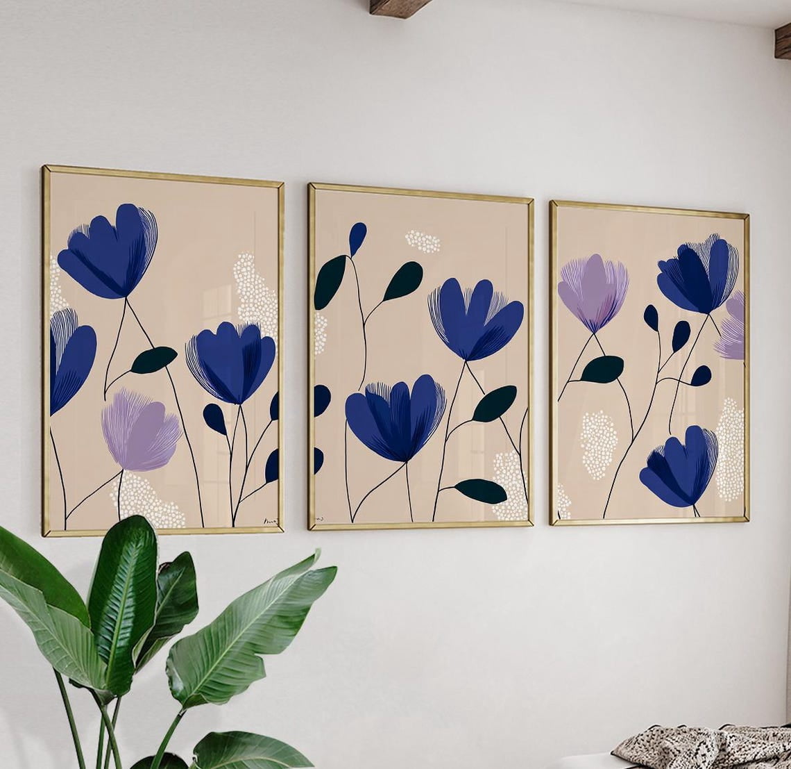 Blue Floral Botanical Minimal Modern Set 3 Unframed Paper Print 20x30 ...