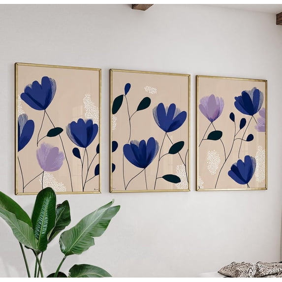 Blue Floral Botanical Minimal Modern Set 3 Unframed Paper Print 20x30 ...