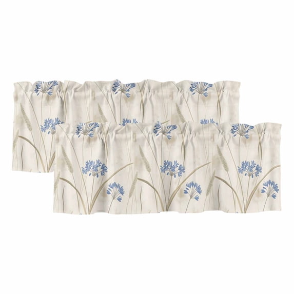Blue Floral Botanical Spring Curtain Valances for Windows, Kitchen ...