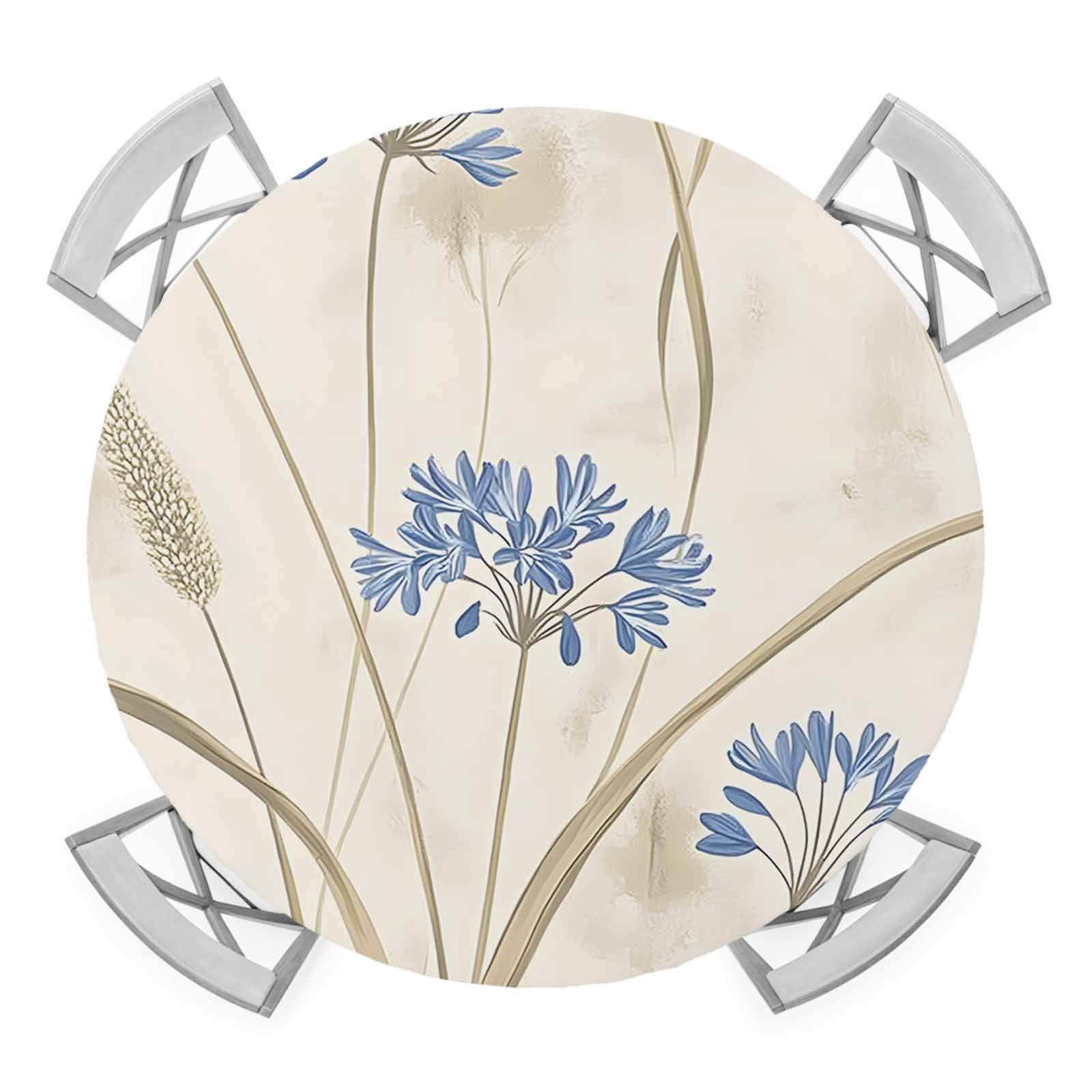 Blue Floral Botanical Spring Round Tablecloth for 55-60 Inch Tables ...