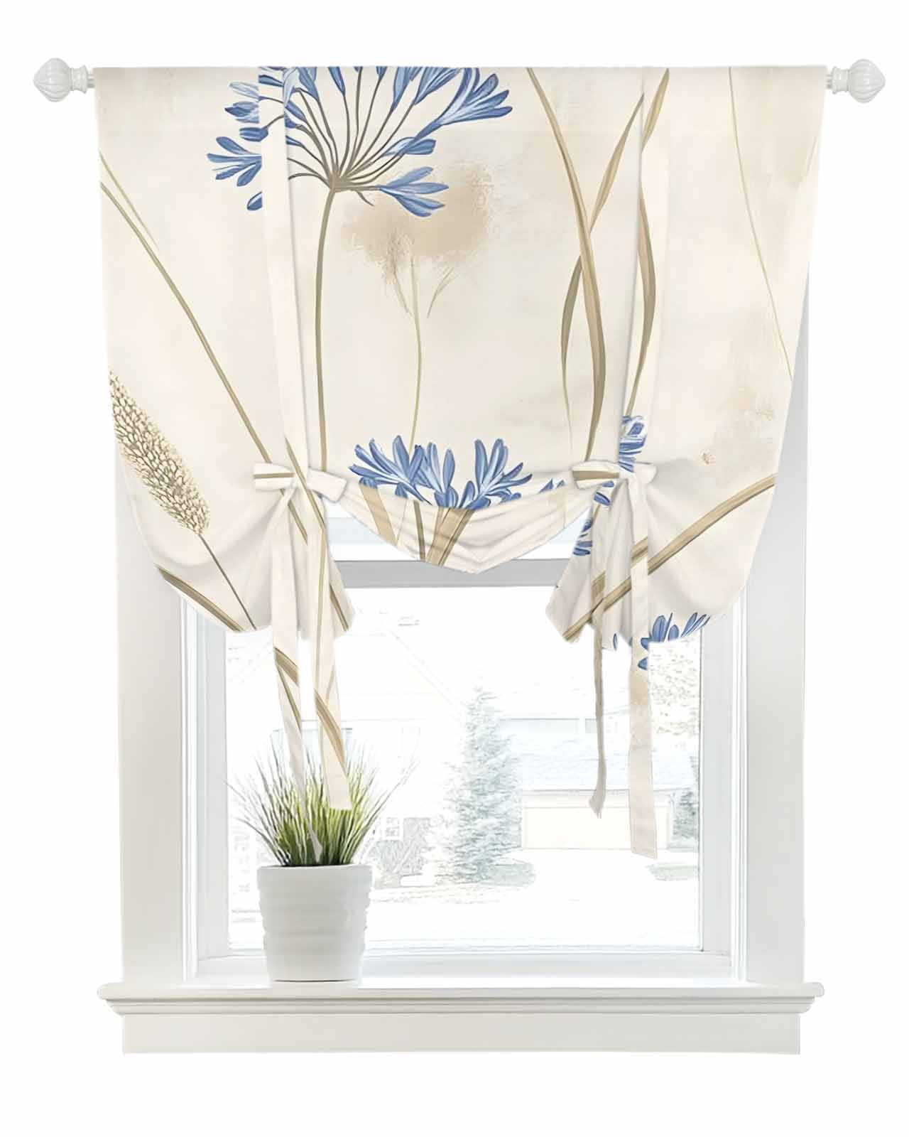 Blue Floral Botanical Spring Tie Up Curtains for Window, Thermal ...