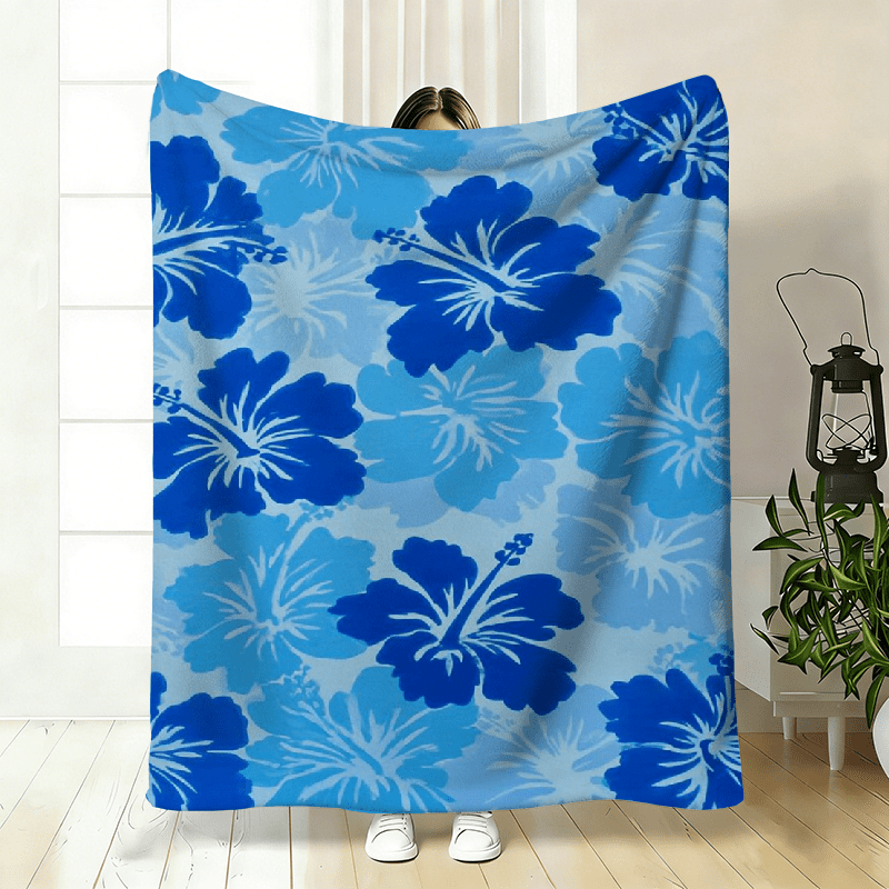 Blue Floral Botanical-Themed Polyester Flannel Blanket – Soft, Warm ...