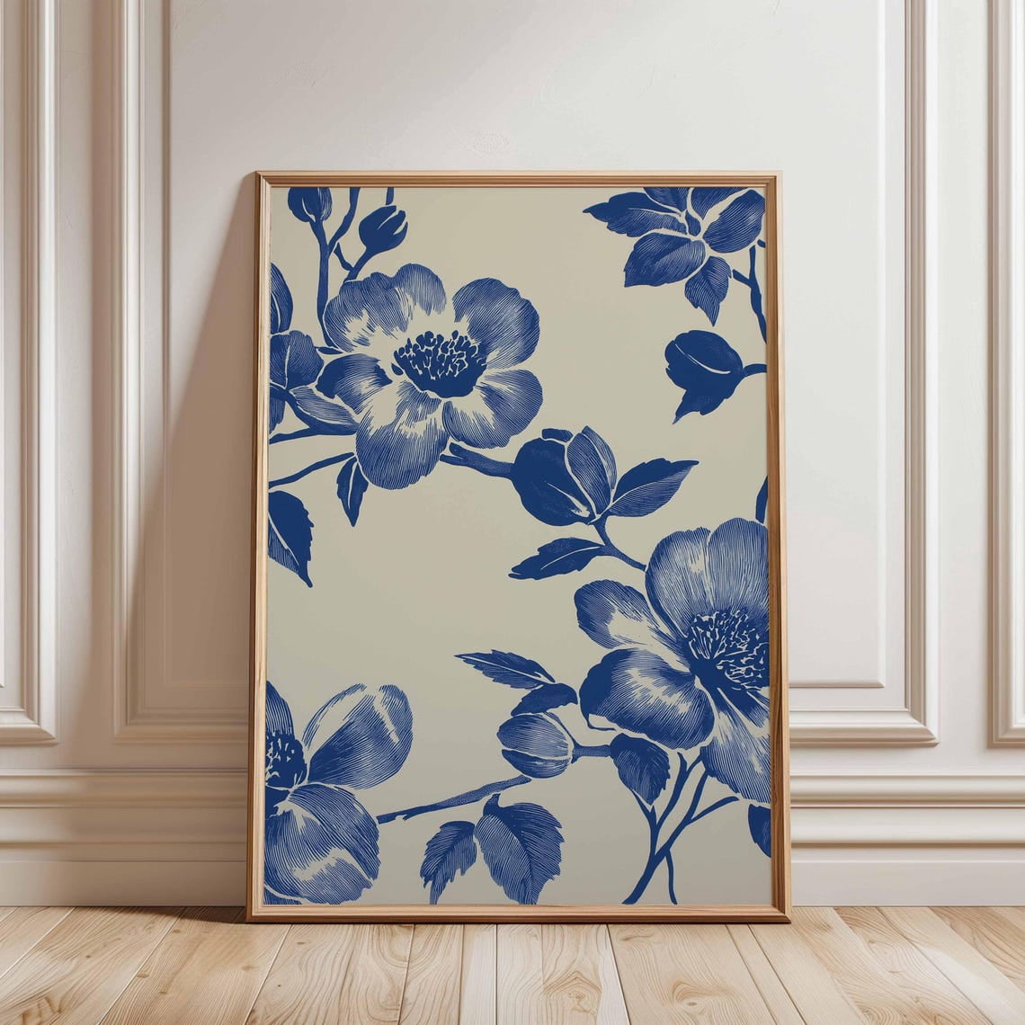 Blue Floral Botanical Vintage Flower Elegant Nature Wall Decor Unframed ...