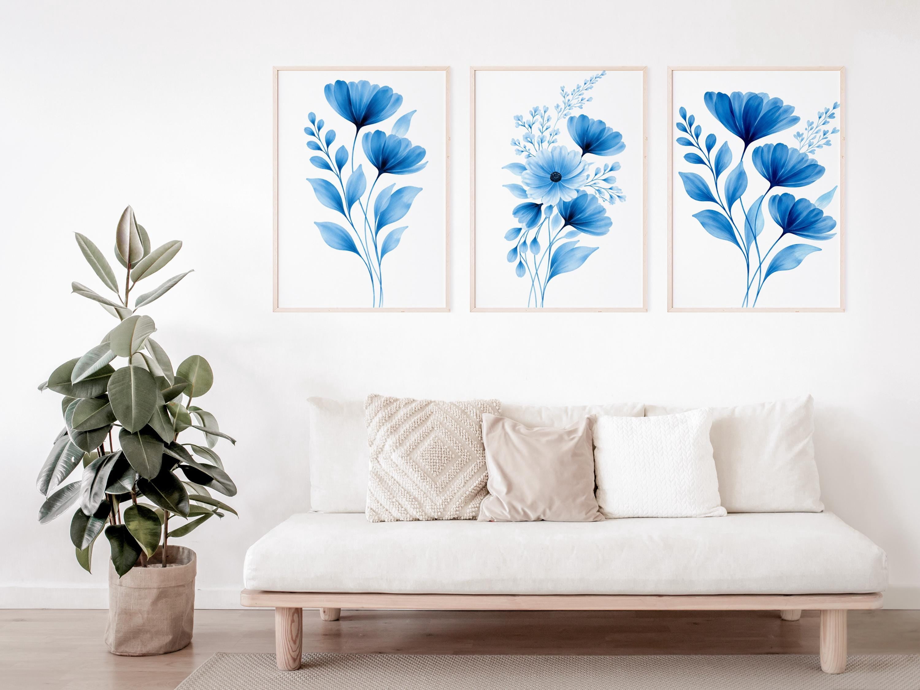 Blue Floral Botanical Wall Art Posters Abstract Floral Illustration ...