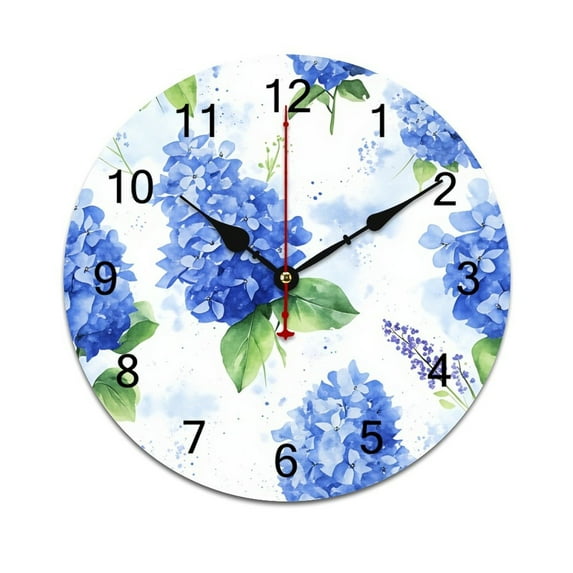 Blue Floral Bouquet Pattern-1 Word Saying Big Wall Clock Home Decor Art ...