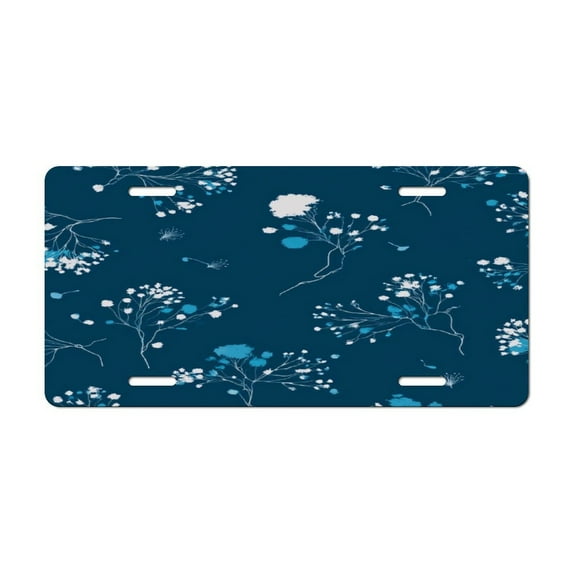 Blue Floral Branch Pattern License Plate Lightweight Aluminum ...