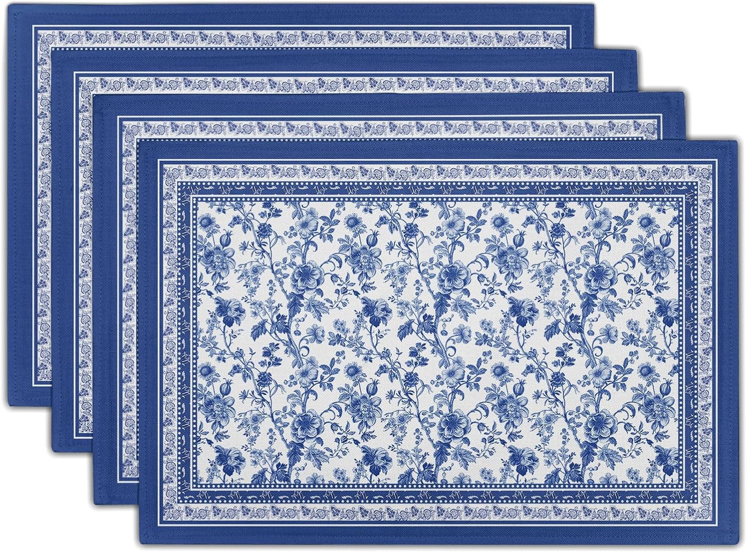 Blue Floral Branches Placemats Set of 4 ，12 x 18 Inch Chinoiserie Table ...