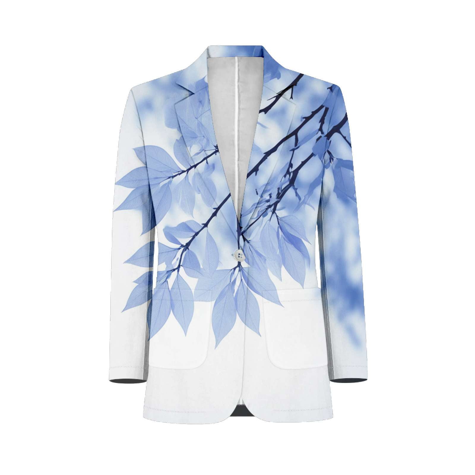 Blue Floral Branches Print Mens Suits Shawl Collar Slim Fit Suit Mens ...
